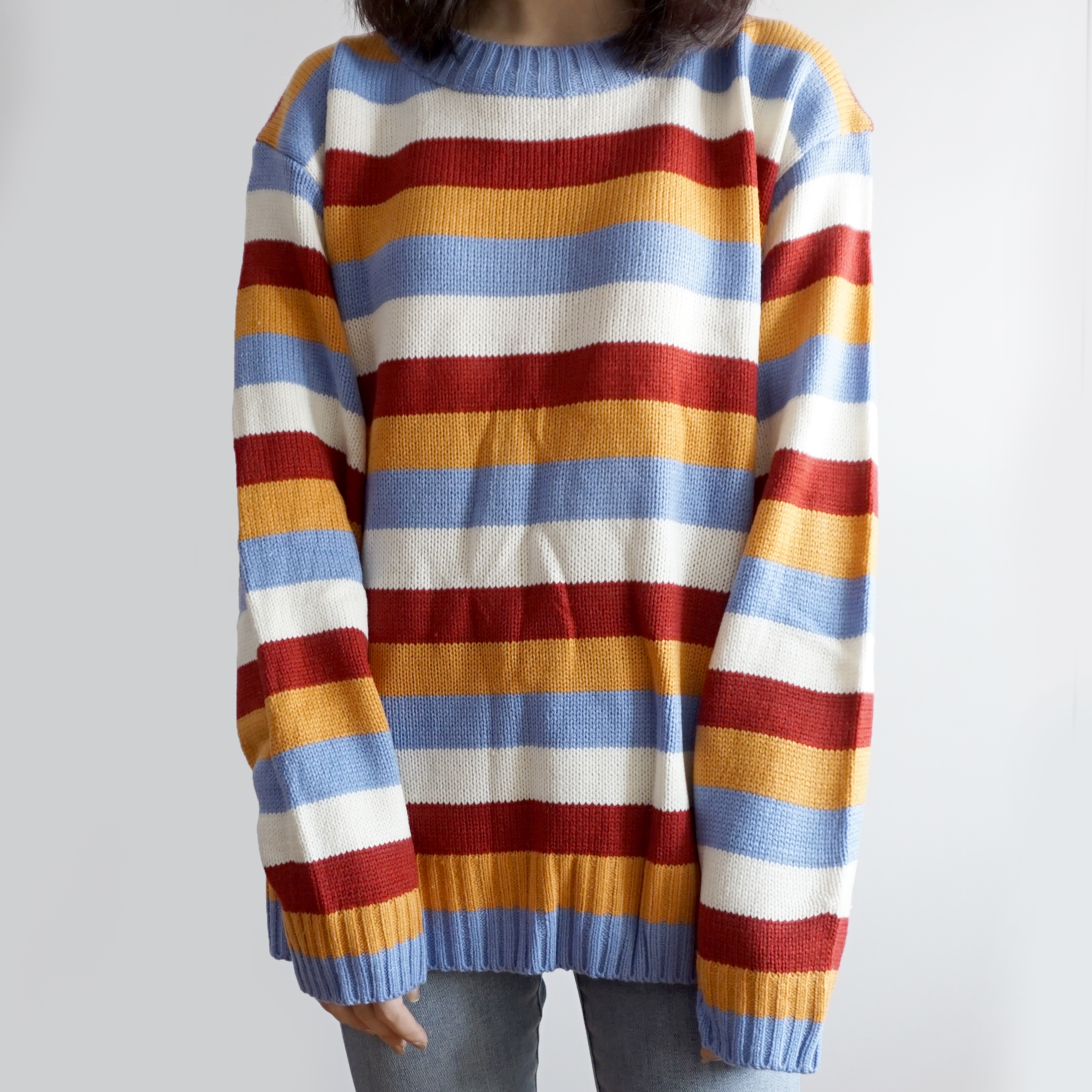 Colorblock Stripe Sweater Blue Orange · Megoosta Fashion · Free