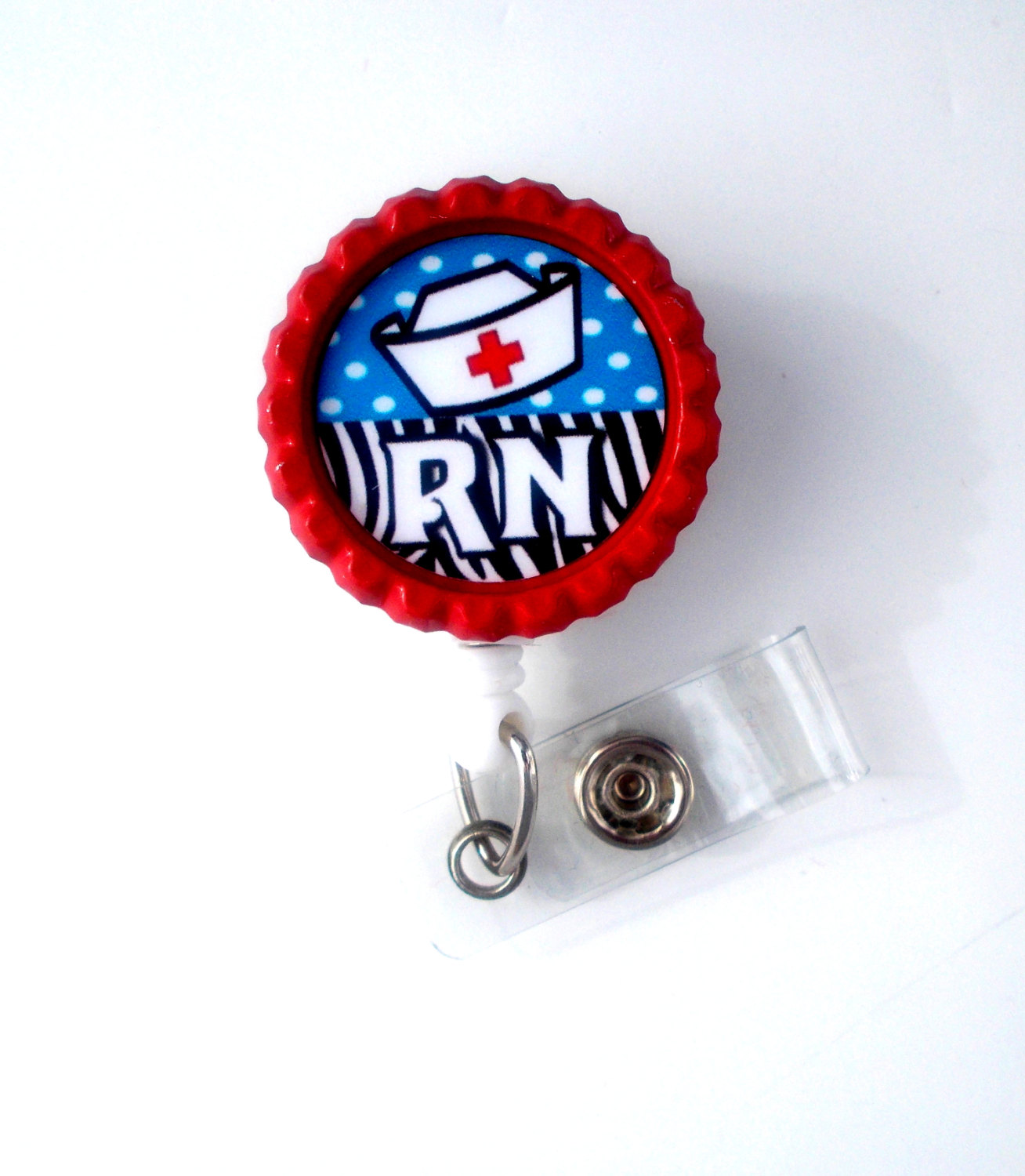 The Badge Shack | RN Nurse Cap Blue Polka Dot - Name Badge Holder ...