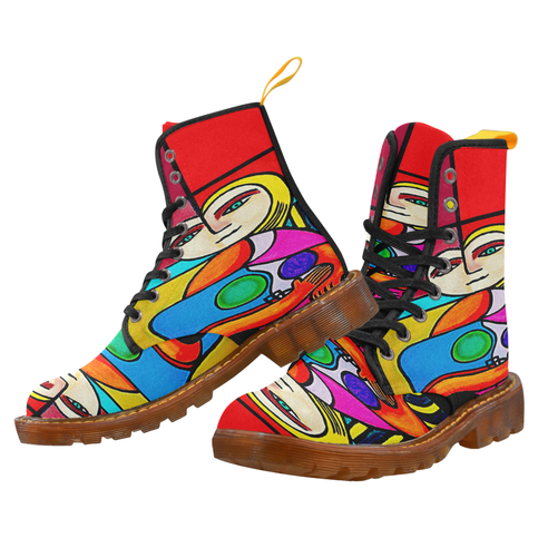 Funky Picasso Style Woman Sitting Canvas Combat Boots on Storenvy