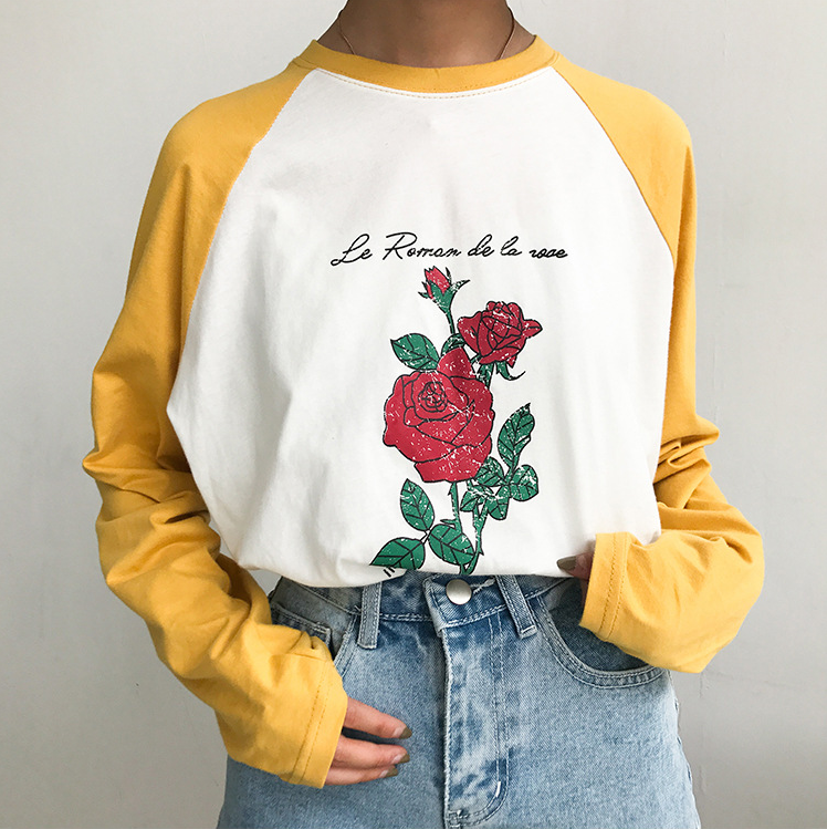 Retro Rose Printed Long Sleeve T-shirt on Storenvy
