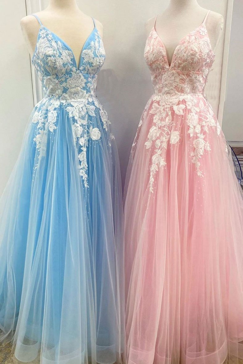 Blue tulle lace long prom dress tulle formal dress · of girl · Online ...