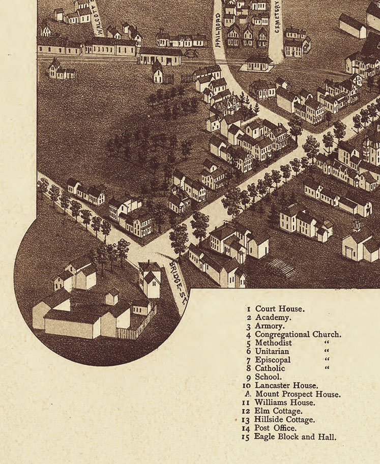 Lancaster, NH in 1883 - Bird's Eye View Map, Aerial Map, Panorama ...